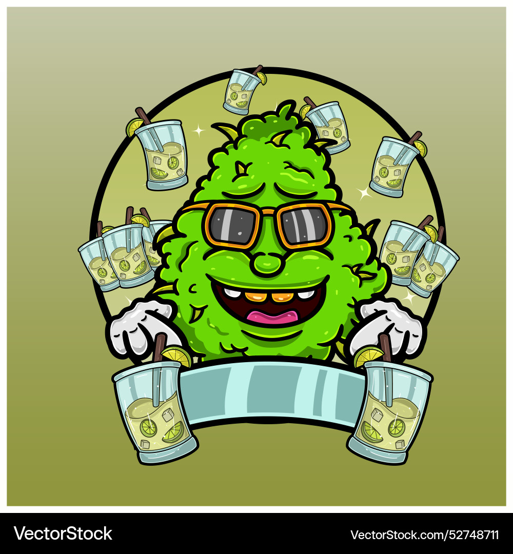 Weed bud cartoon with mojito flavor Royalty Free Vector