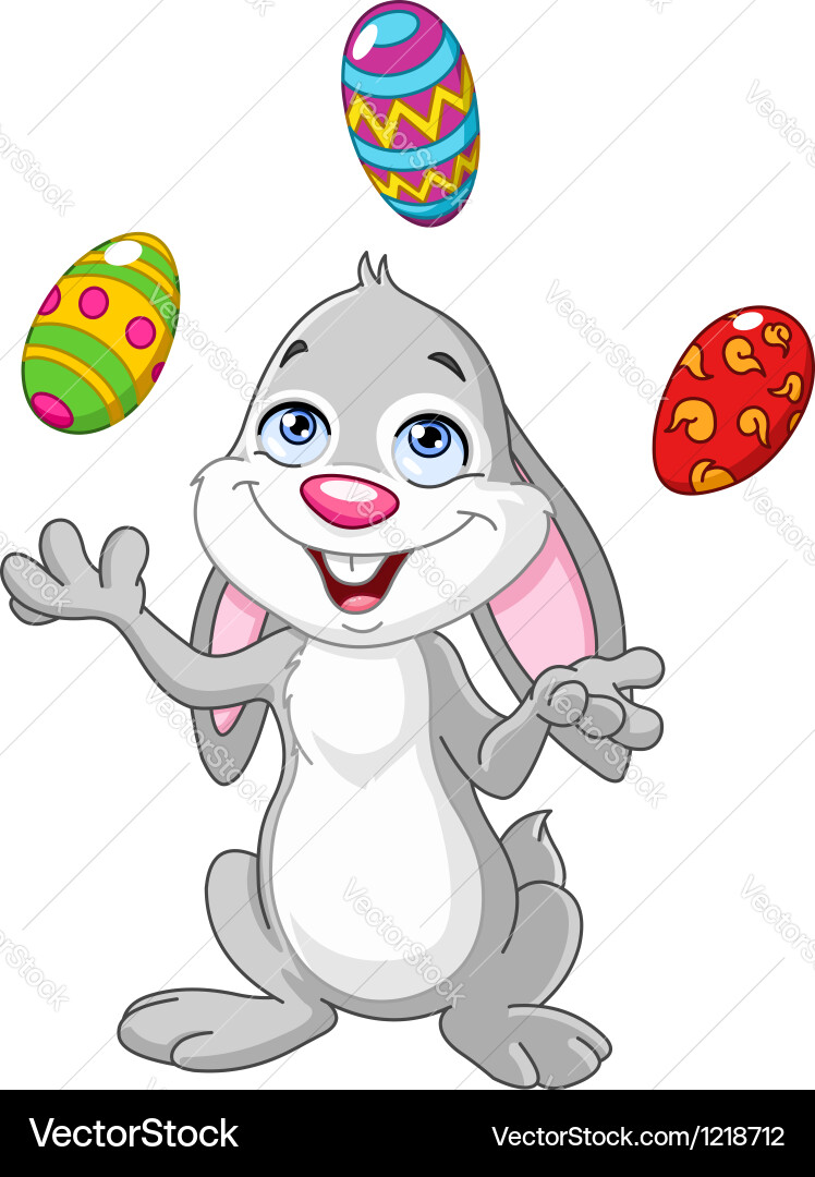 Bunny juggling easter eggs Royalty Free Vector Image
