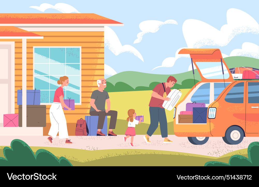 Family loading car for moving relocation new Vector Image