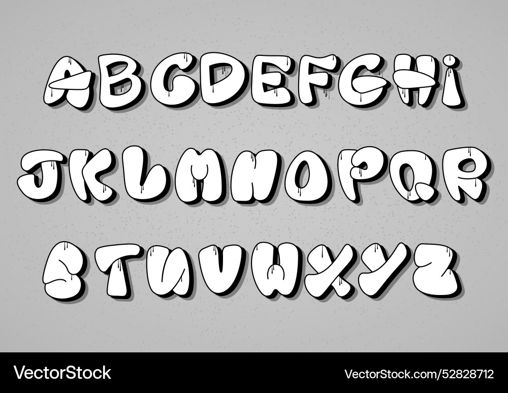 Graffiti bubble alphabet white dripping font Vector Image