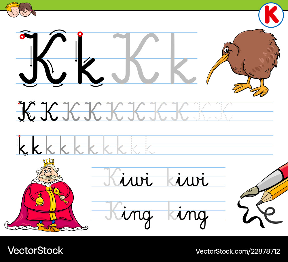 How to write letter k workbook for children Vector Image
