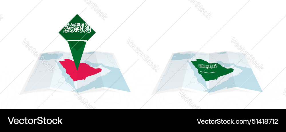 Two versions of an saudi arabia folded map one Vector Image