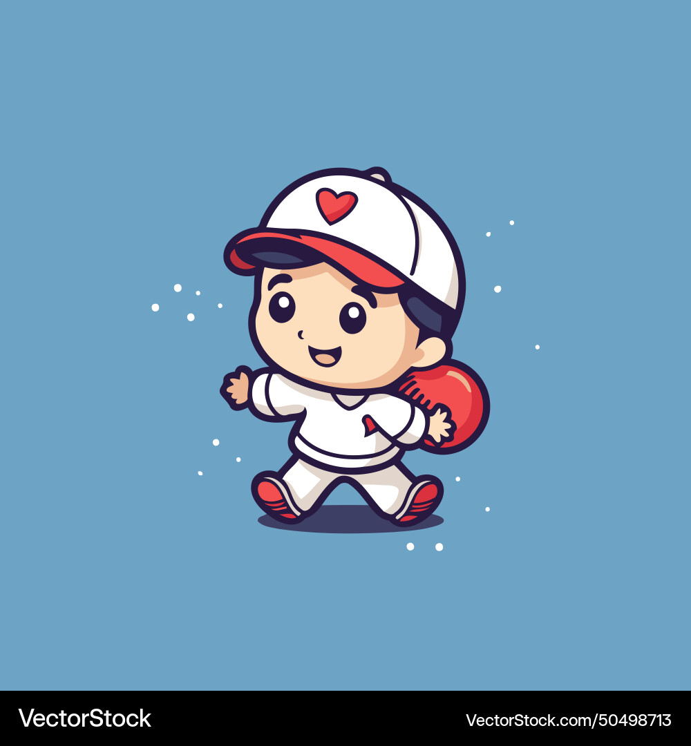 Cute cartoon baseball player with ball and cap Vector Image