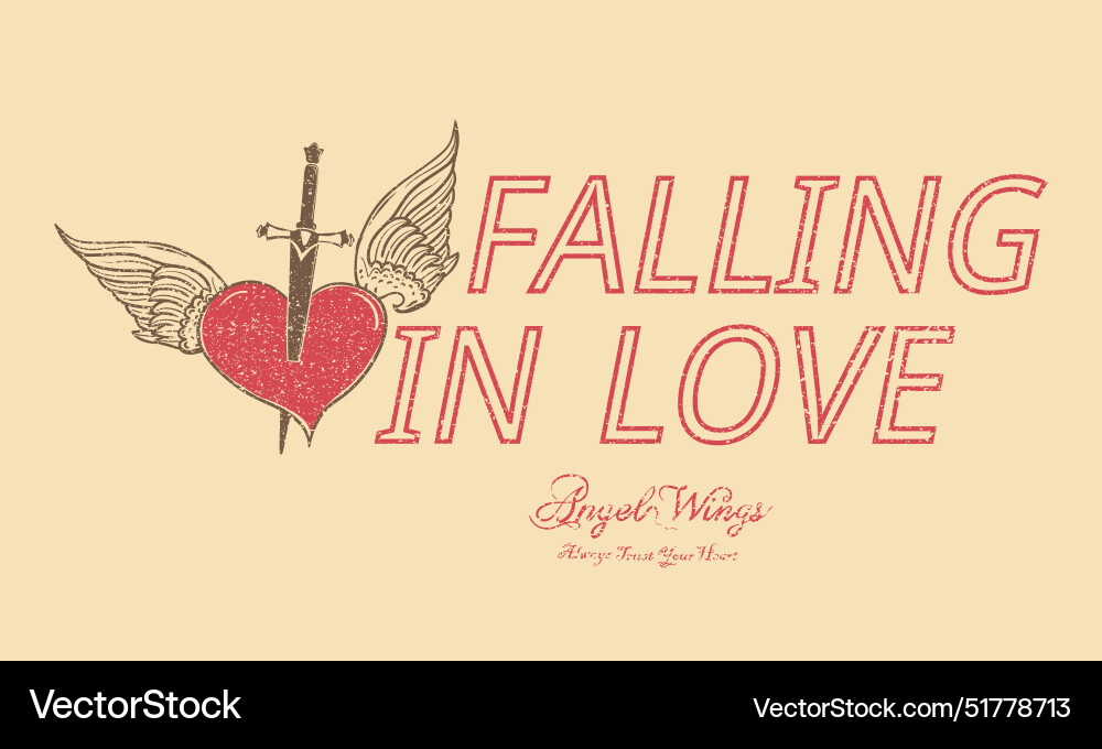 Falling in love heart with wing artwork Royalty Free Vector