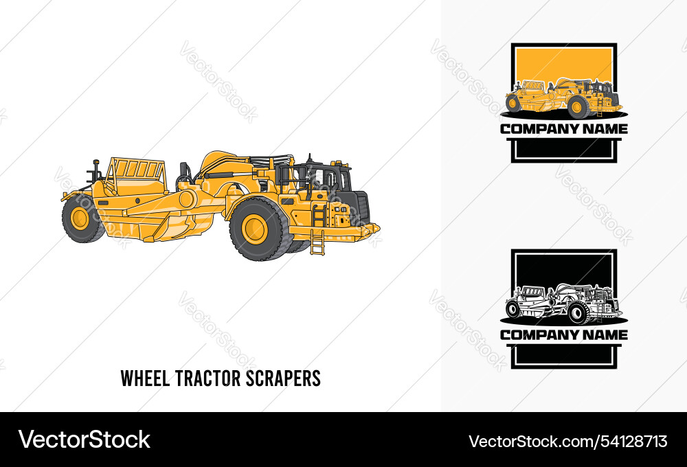 Heavy Equipment - Wheel Tractor & Scrapers Vector Image