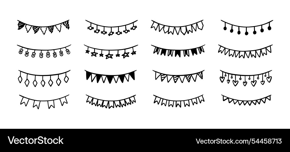 Holiday bunting doodle set hand drawn outline Vector Image