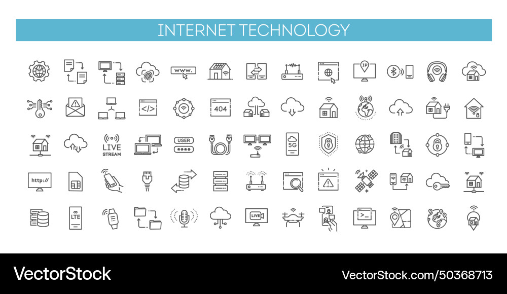 Linear style internet technology icons Royalty Free Vector