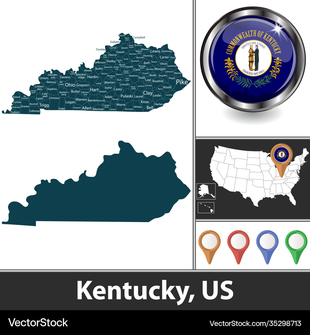 Map kentucky us Royalty Free Vector Image - VectorStock