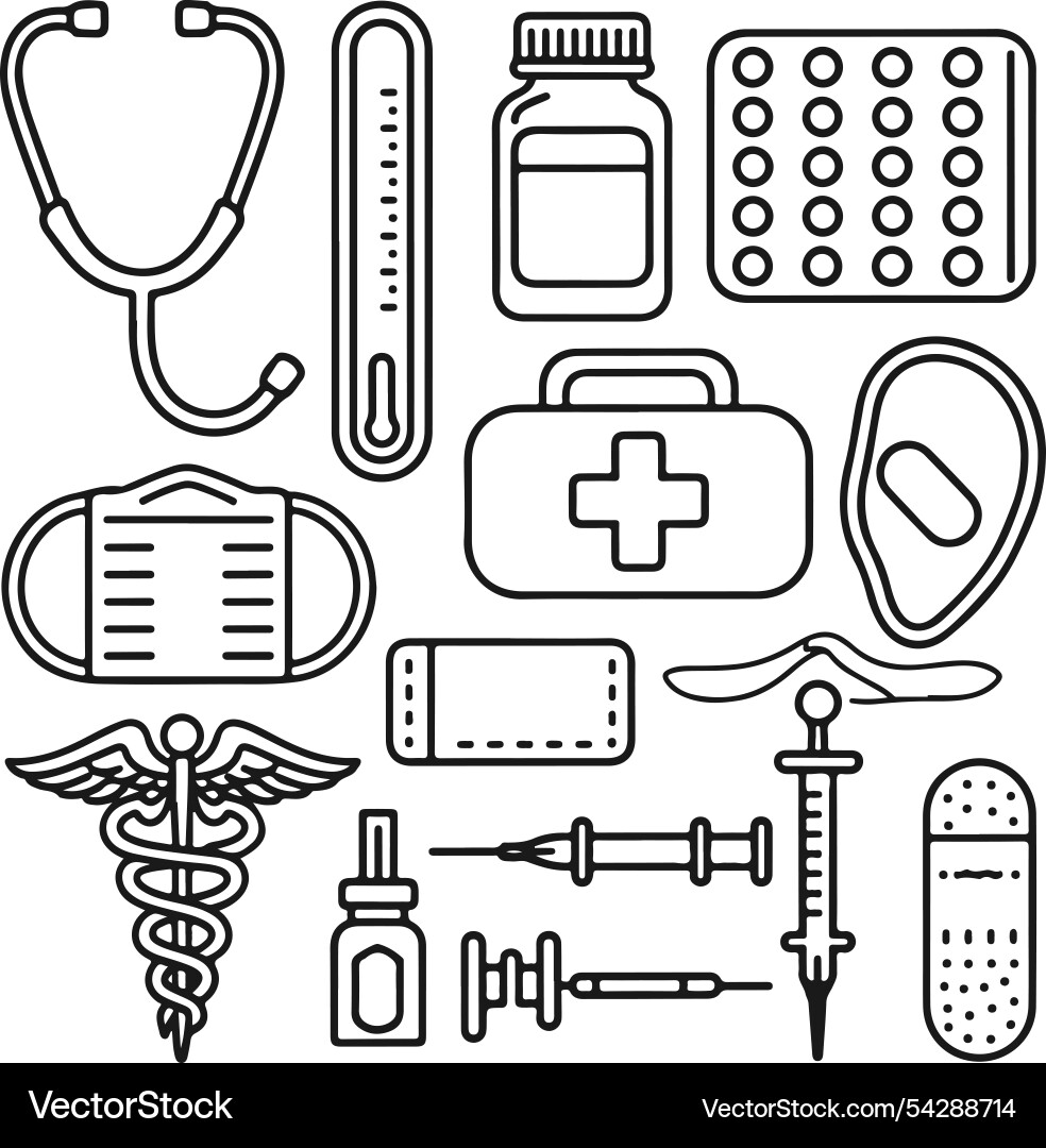 Bandagestethoscopeand injection in modern Vector Image