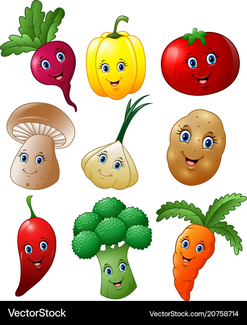 Cartoon vegetables collection set Royalty Free Vector Image