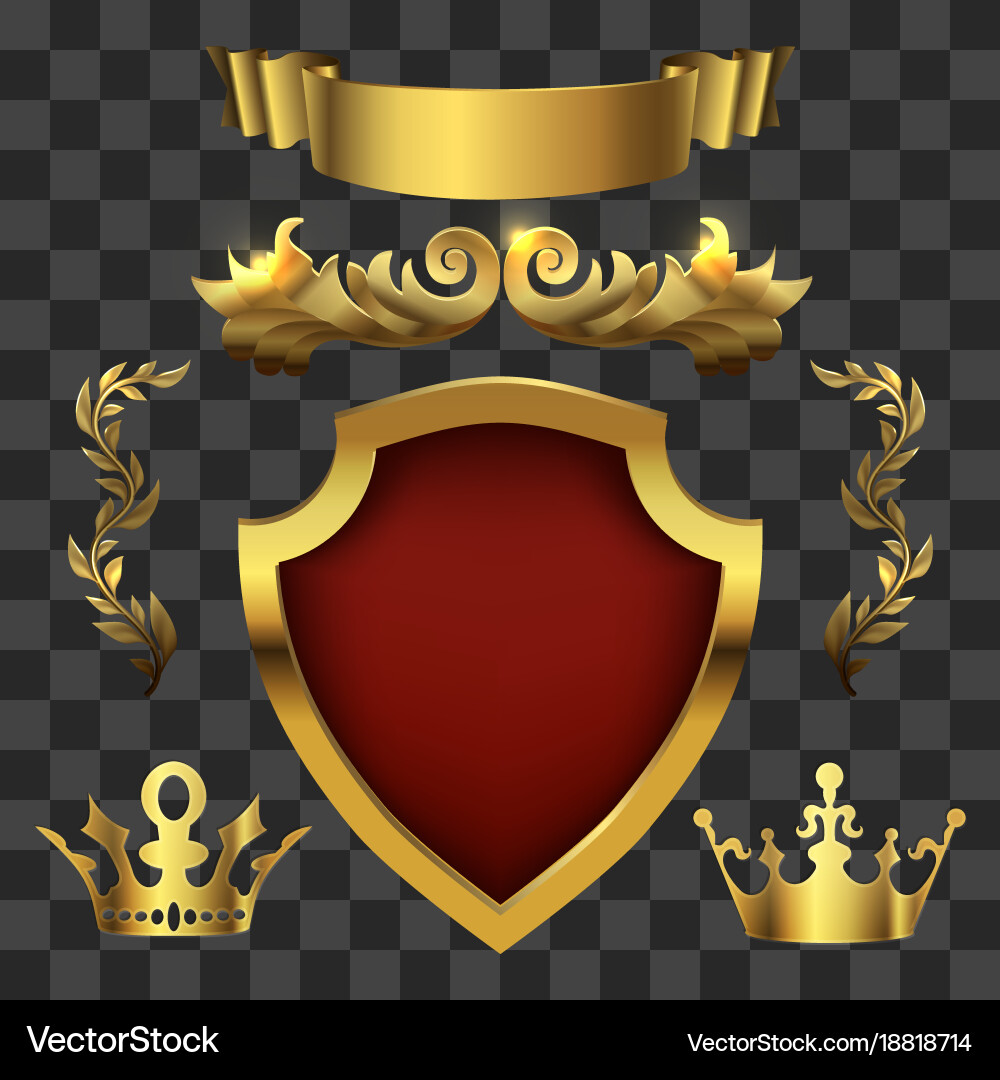 Golden heraldic elements kings crowns Royalty Free Vector