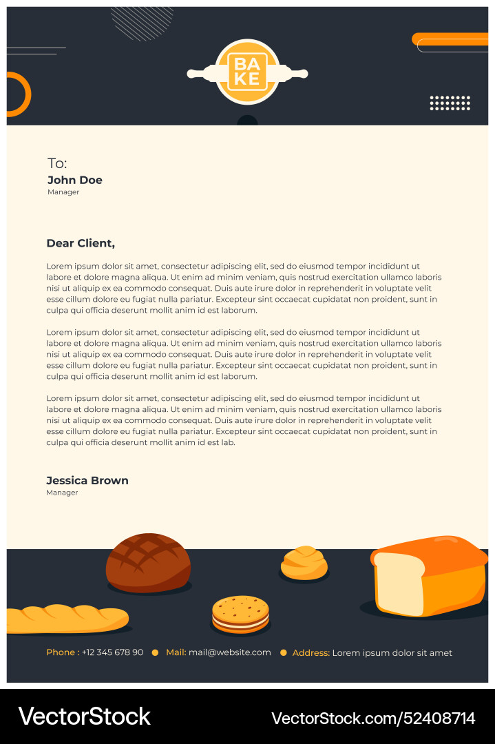 Minimal style bakery shop letterhead template Vector Image