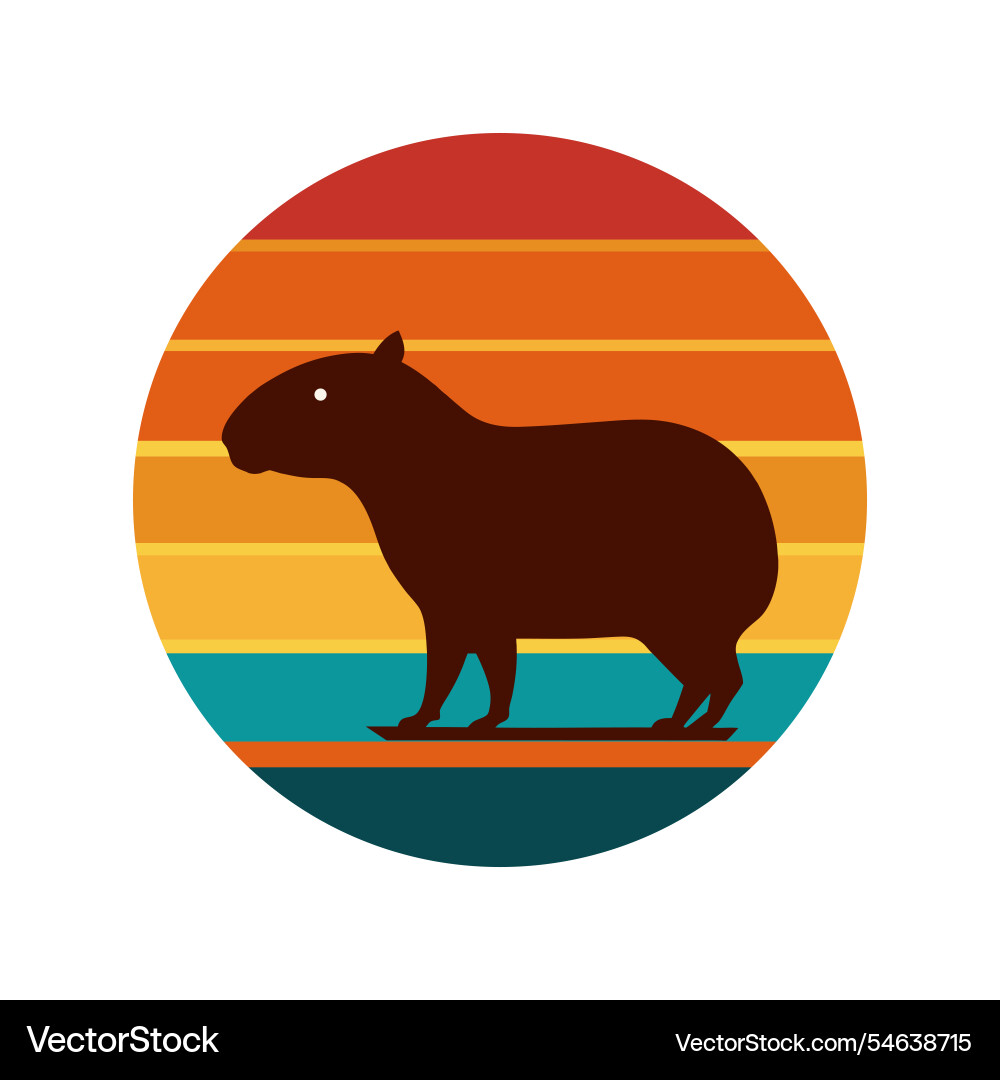 Capybara silhouette on retro vintage background Vector Image