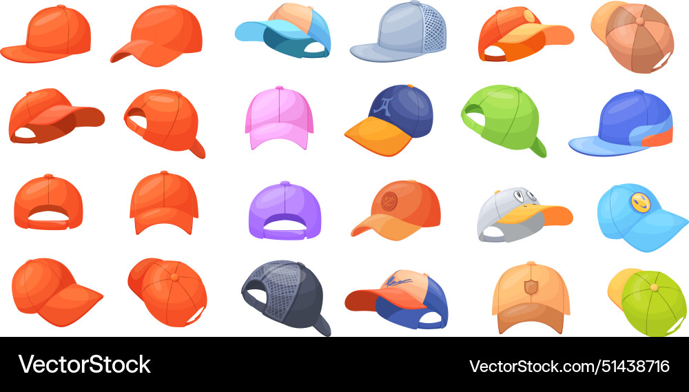Cartoon baseball caps summer cappella hats Vector Image