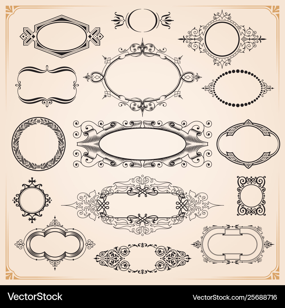 Decorative rounded circle and oval frames borders Vector Image