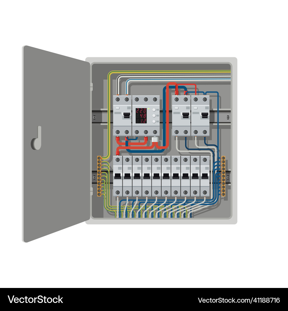 Electrical Control Panel with Circuit Breakers Vector Image