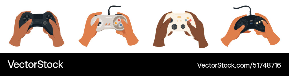 Human hands holding joystick gamepad isolated set Vector Image