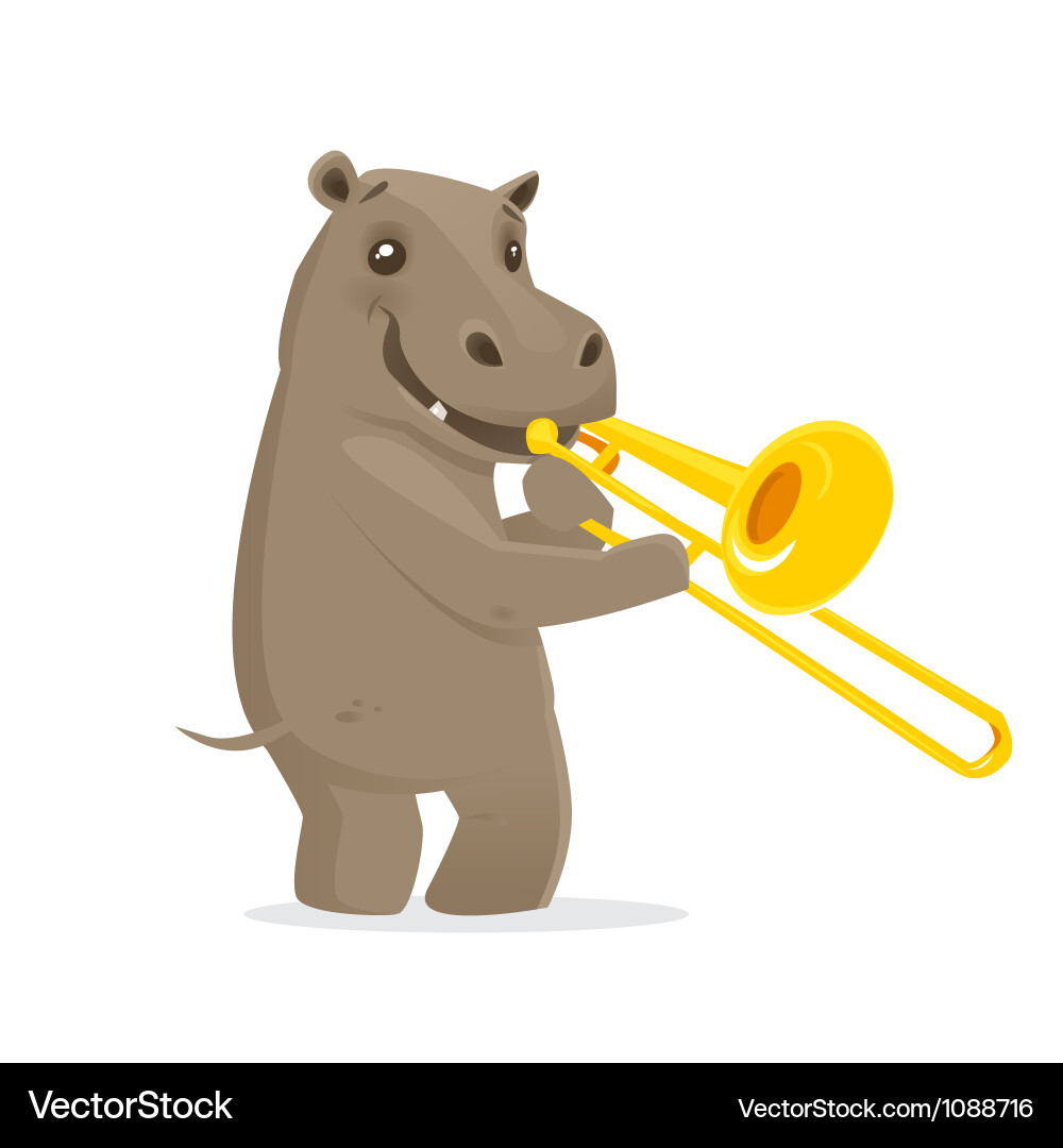 Musical animals hippo trombone Royalty Free Vector Image