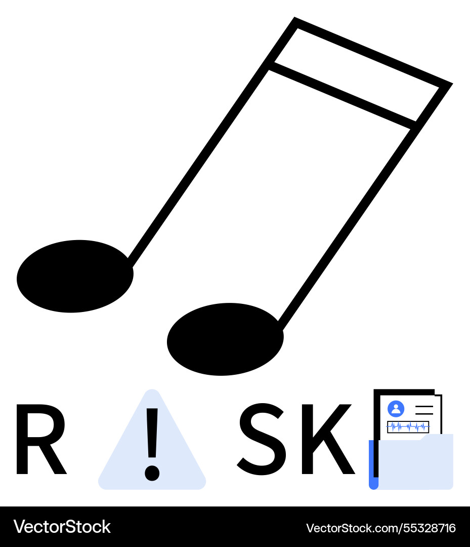 Musical note risk assessment icon with warning Vector Image