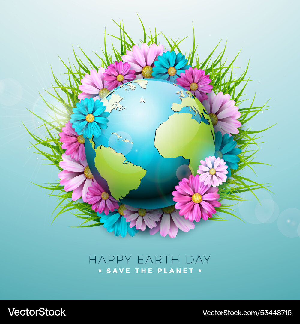 Save the planet happy earth day with spring Vector Image