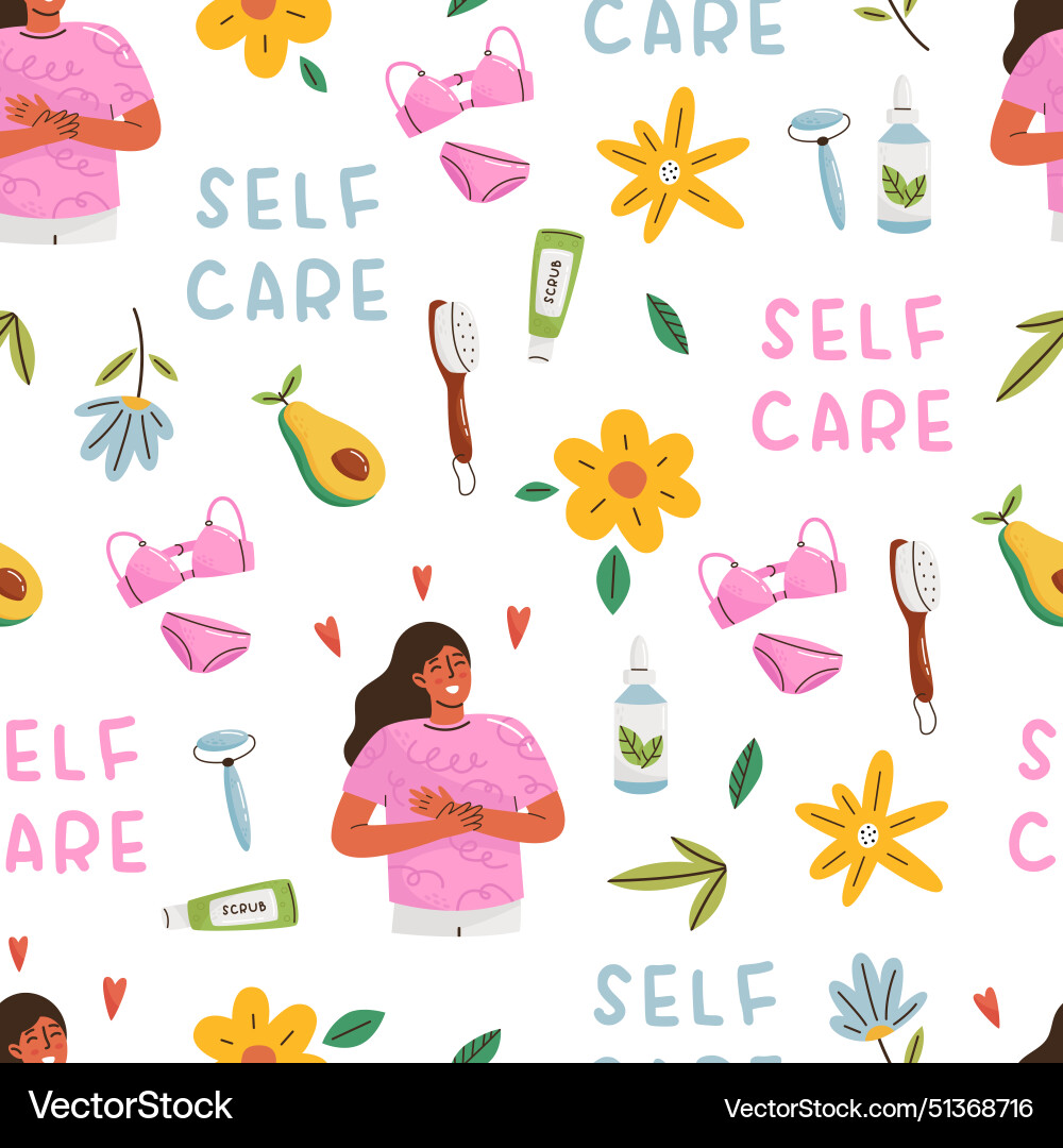 Seamless pattern on self care theme Royalty Free Vector