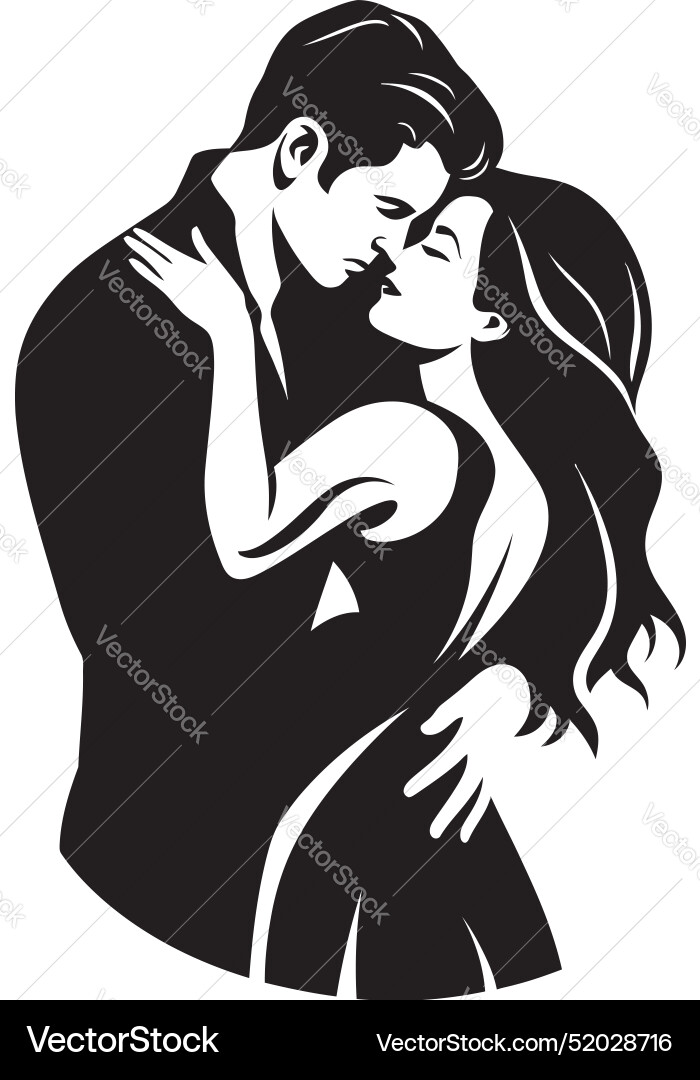Warm affection black graphic of man embracing Vector Image