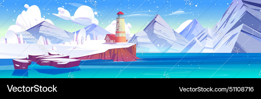 Winter landscape with lighthouse Royalty Free Vector Image
