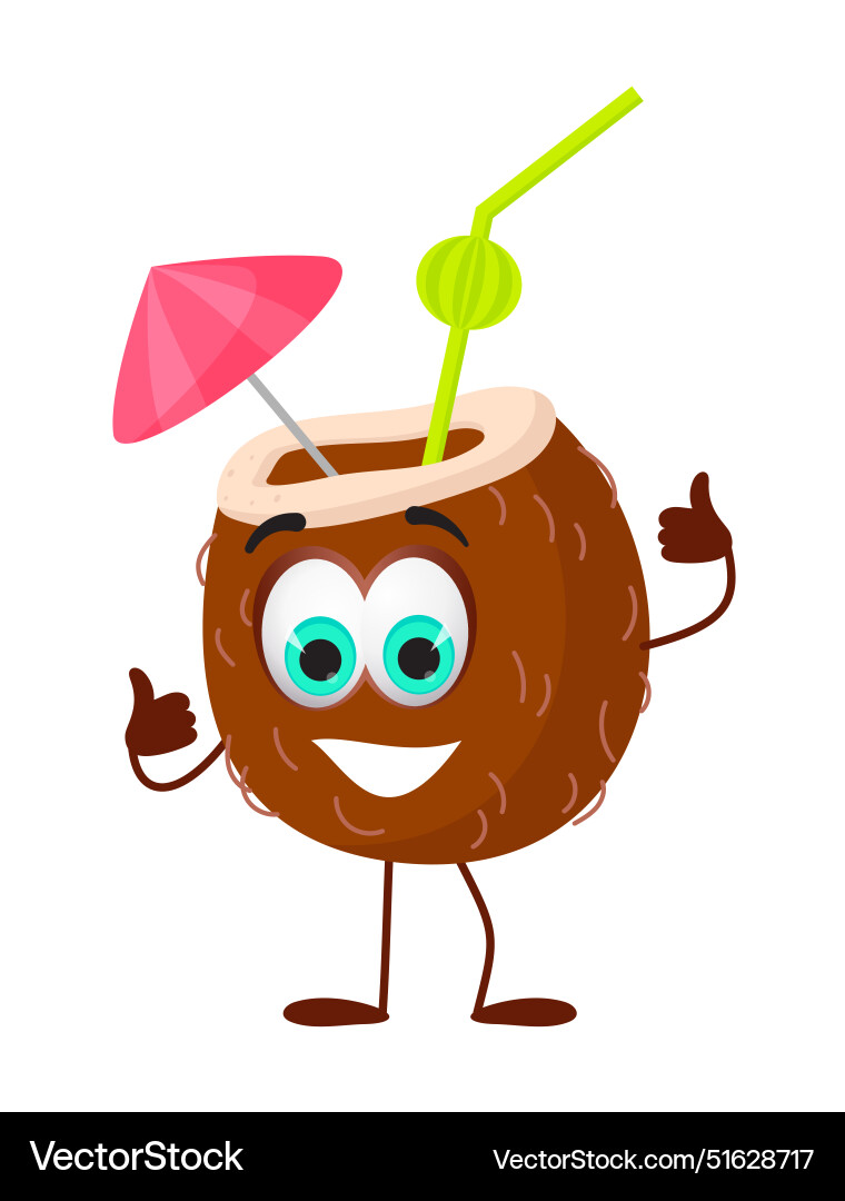 Funny coconut cocktail with eyes - summer things Vector Image