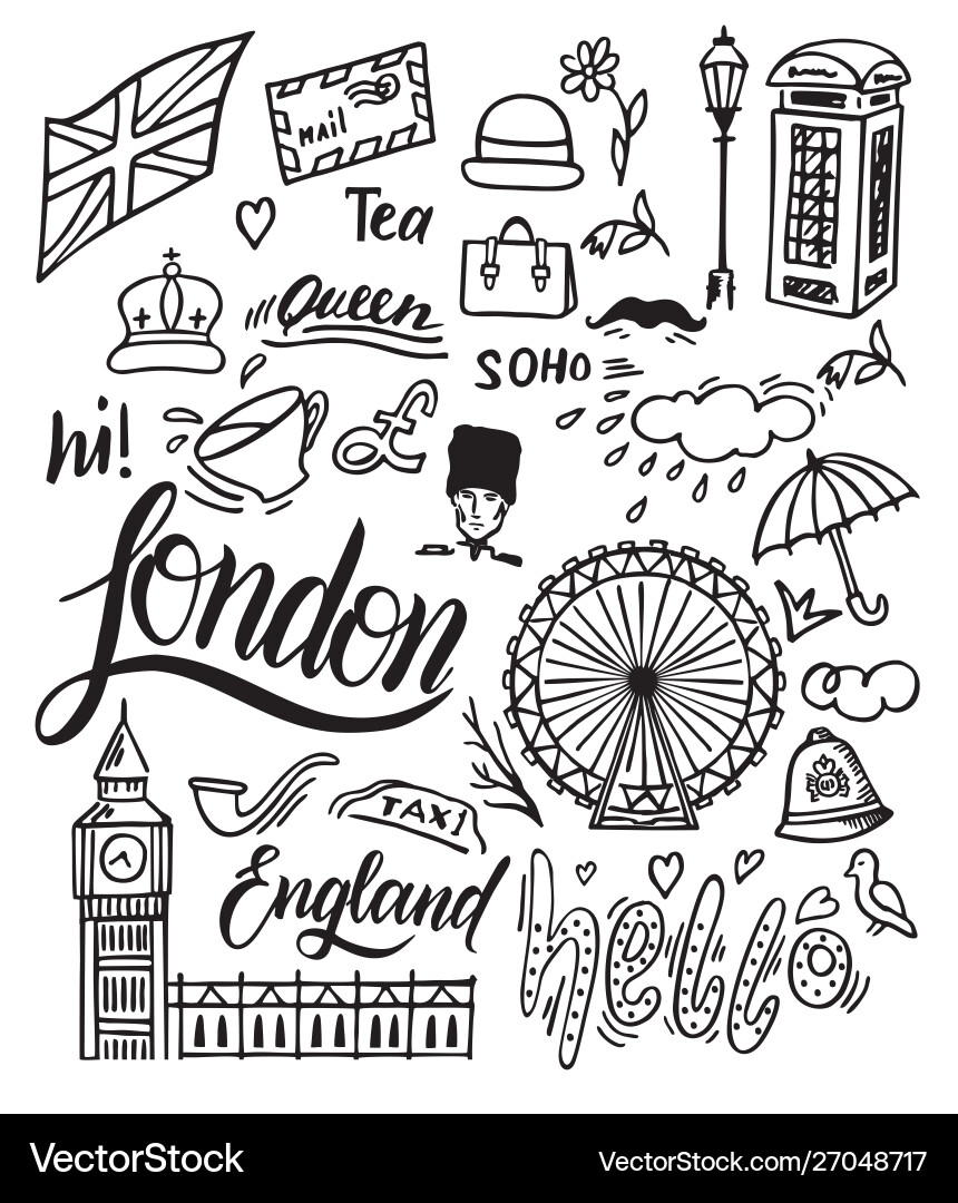London doodle set landmarks architecture Vector Image