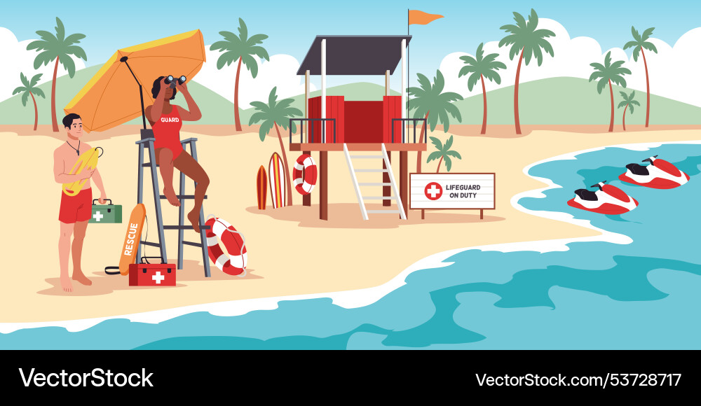 Rescuers keep an eye on floating people Royalty Free Vector