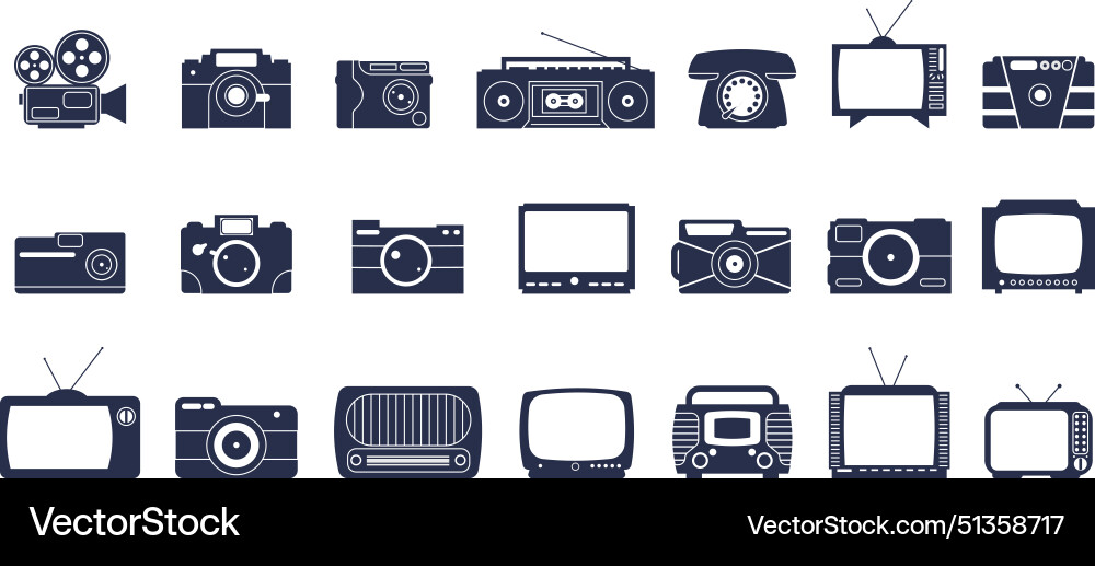 Retro media black icons old style multimedia Vector Image