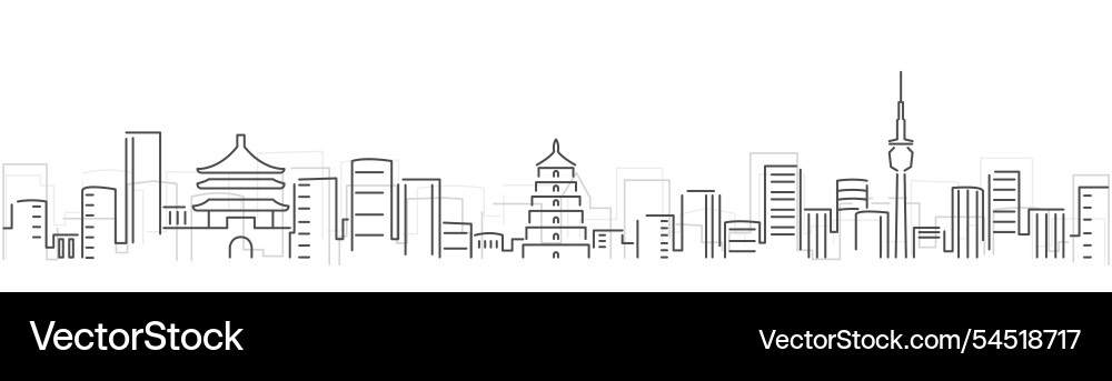 Xian einfache dunkle Linien Skyline auf weißem Hintergrund