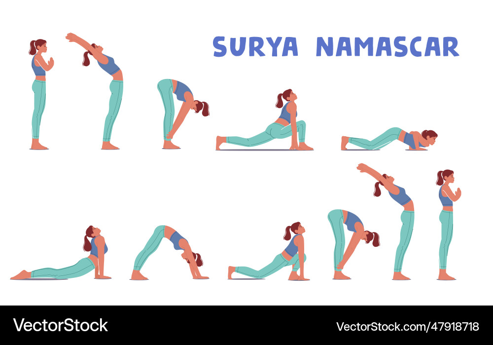 Female Yoga Practitioner - Surya Namaskar Vector Image