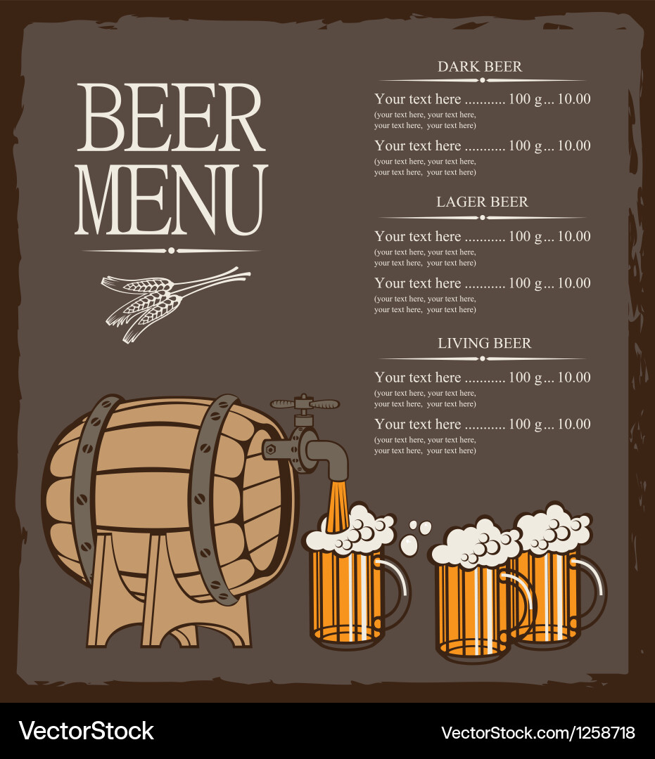 Menu for beer Royalty Free Vector Image - VectorStock
