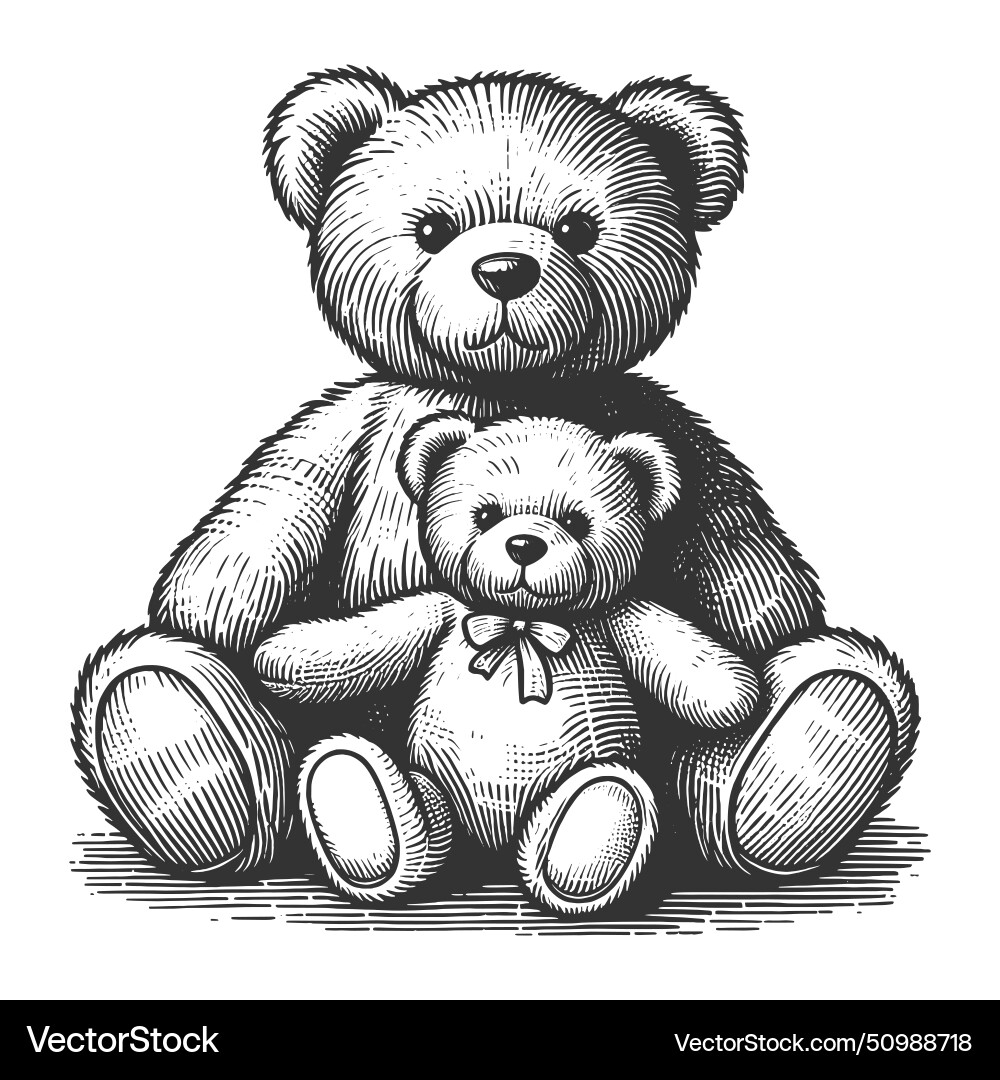 Teddy bears family engraving Royalty Free Vector Image