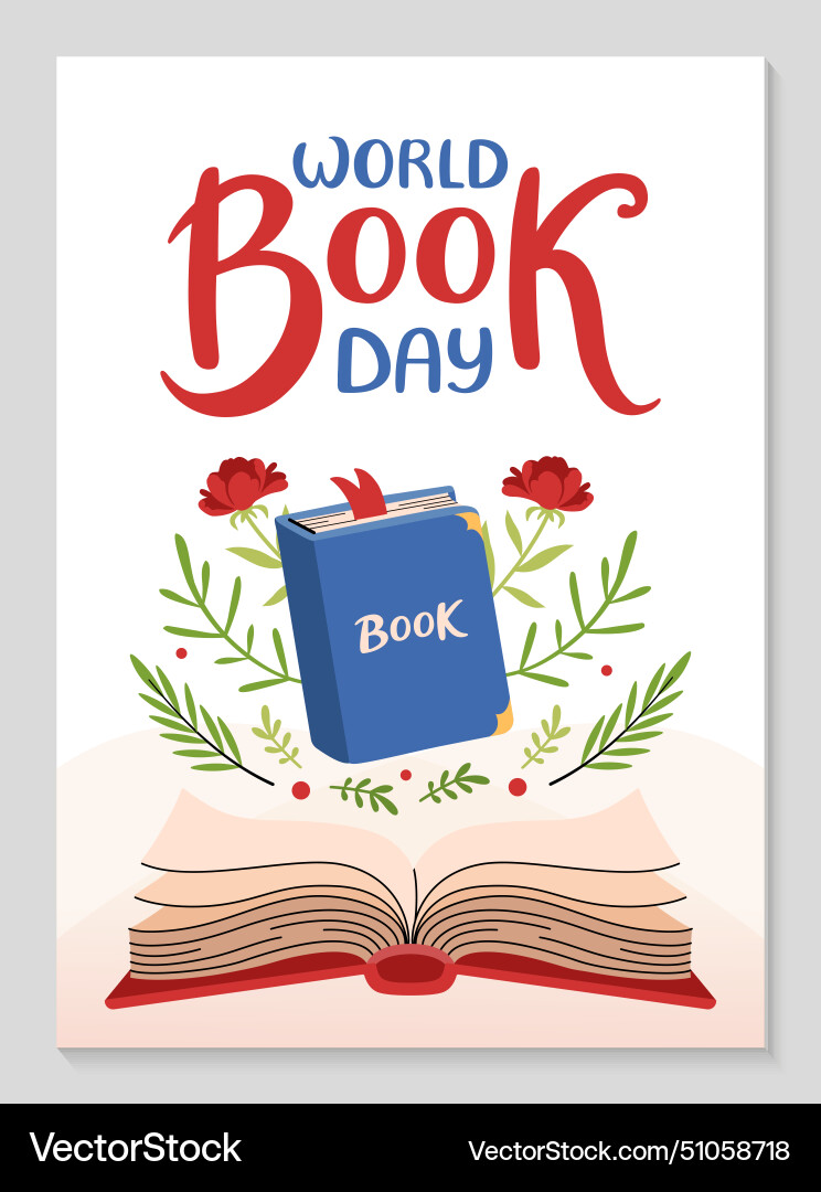 World book day poster open with floral Royalty Free Vector