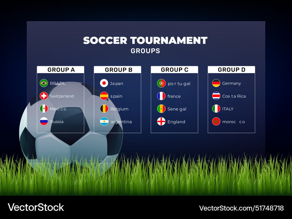 World soccer tournament groups template Royalty Free Vector