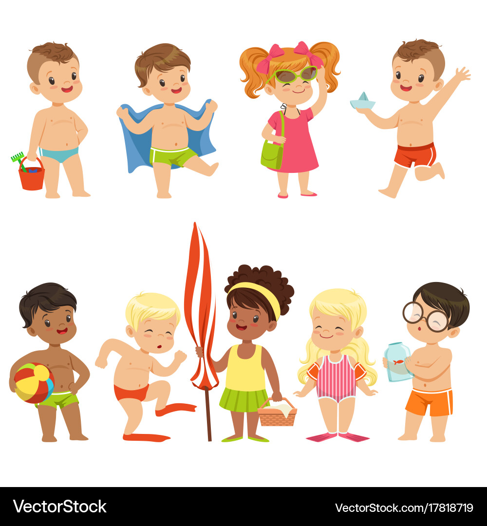Cute kid toons on the beach seaside Royalty Free Vector