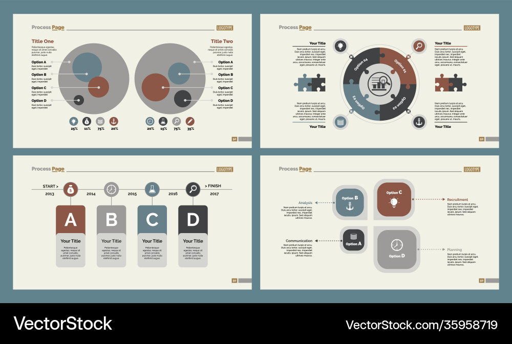Four teamwork charts slide templates set Vector Image