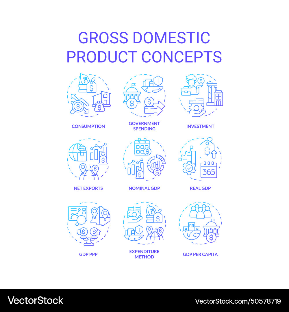 Gross domestic product blue gradient concept icons Gross domestic product blue gradient concept icons