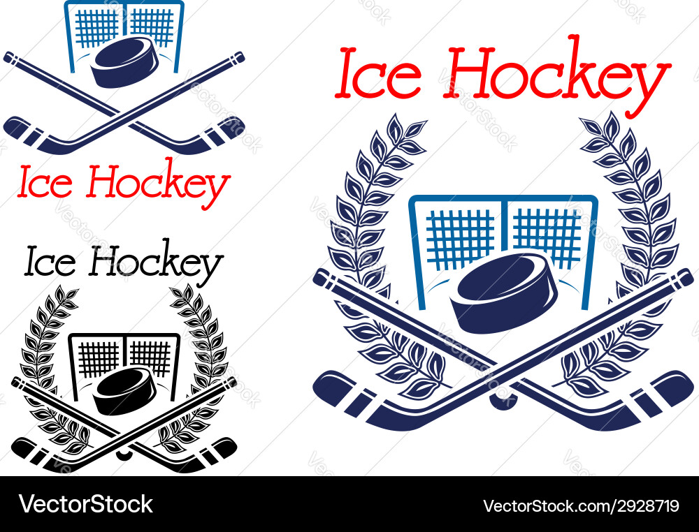 Ice hockey emblems with net Royalty Free Vector Image