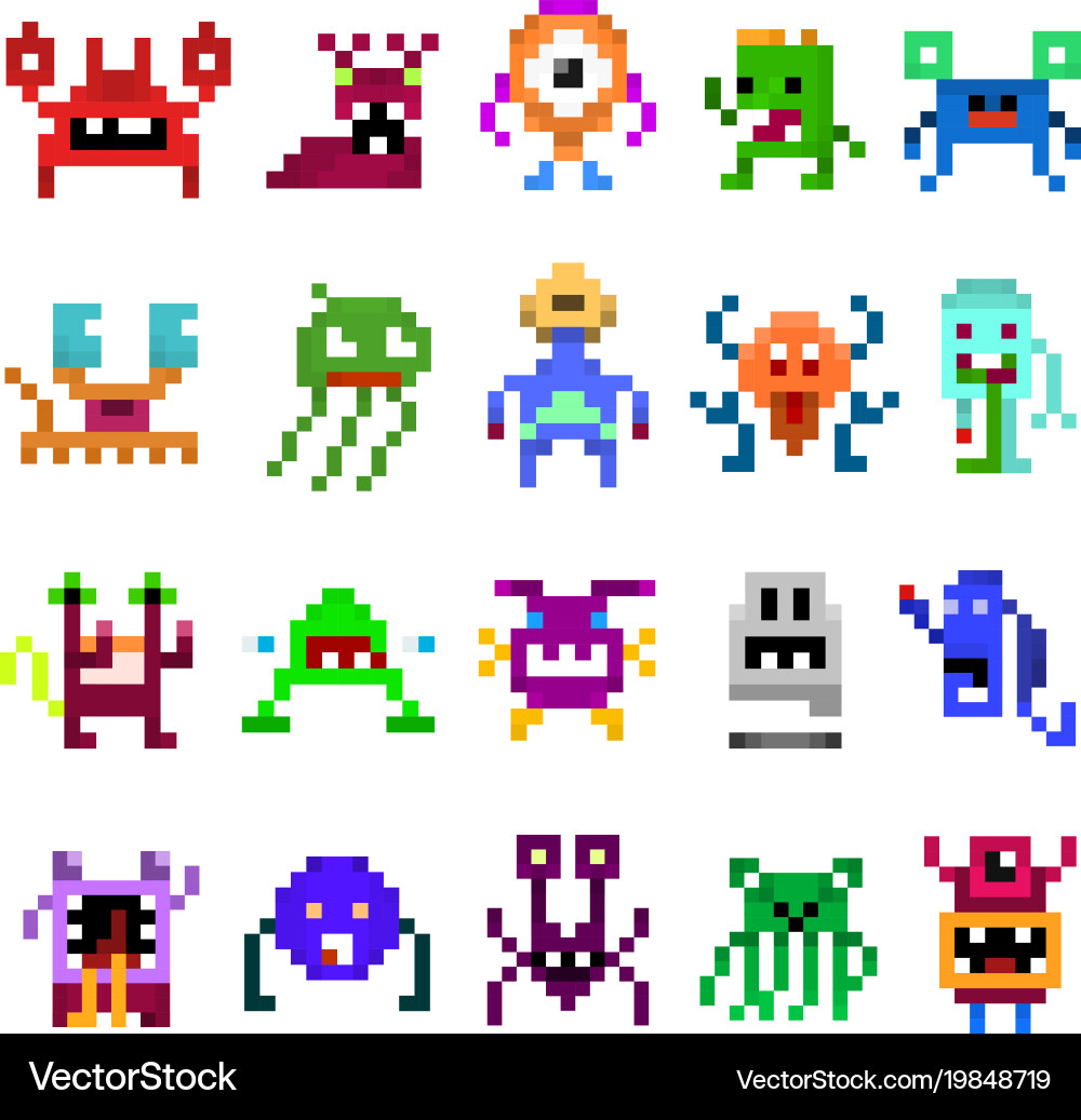 Pixel monster set Royalty Free Vector Image - VectorStock