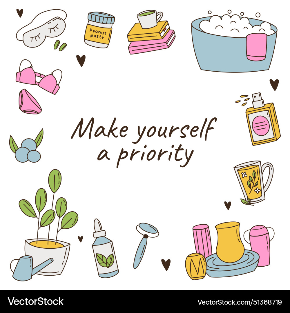 Self care doodle post Royalty Free Vector Image