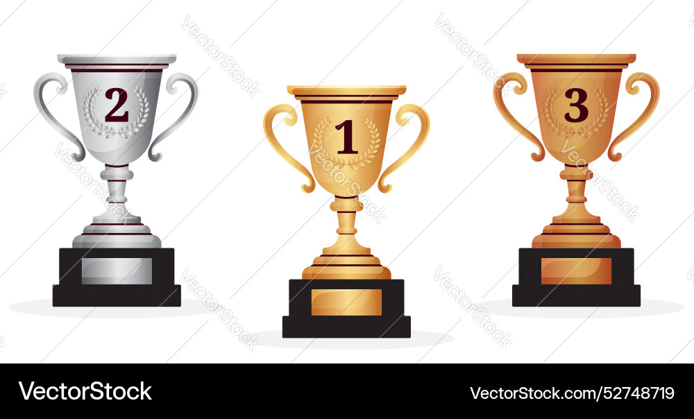 Winners gold silver and bronze cup isolated Vector Image