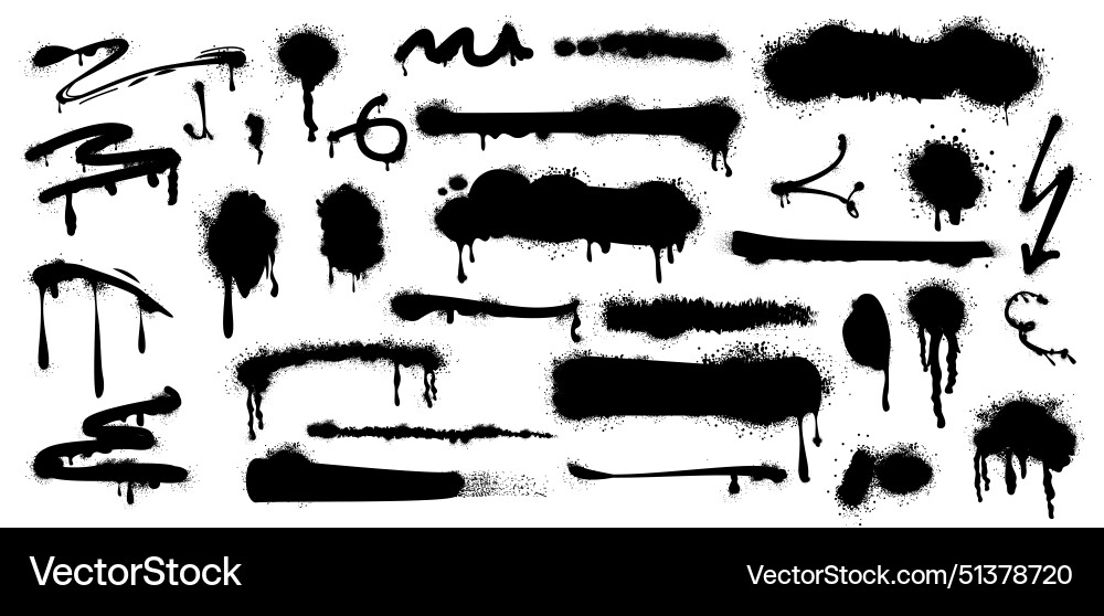 Black spray paint drips lines blots and ink Vector Image