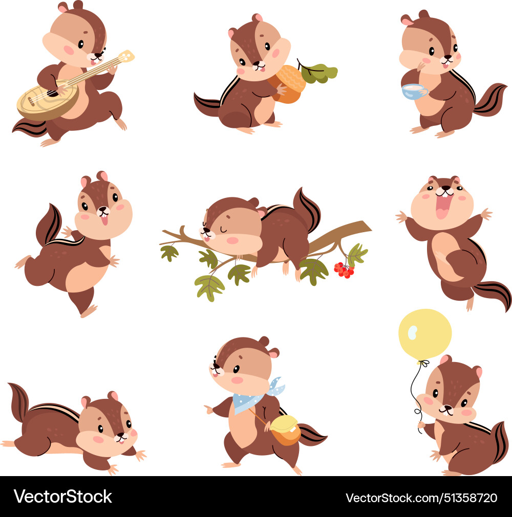 Chipmunk funny chipmunks in different poses cute Vector Image