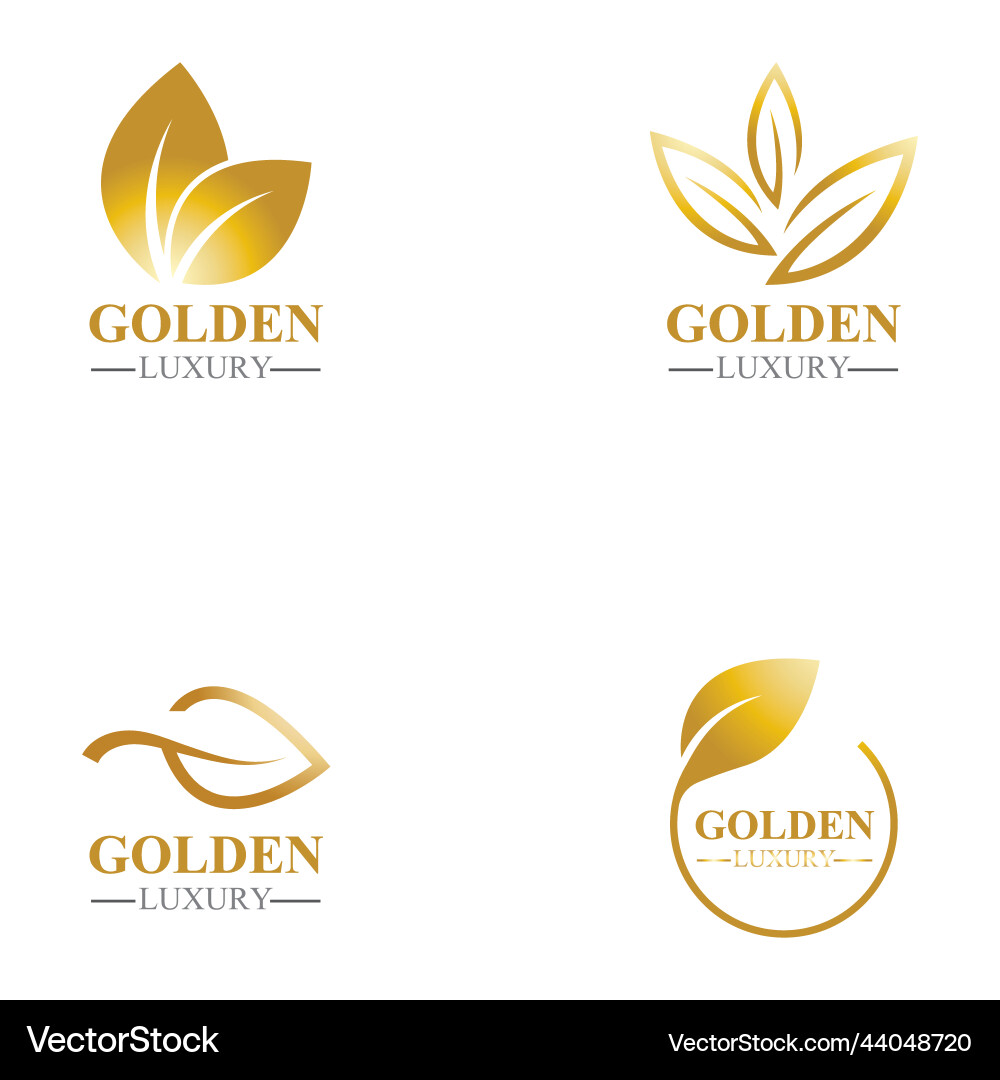Golden leaf luxury logo icon template Royalty Free Vector