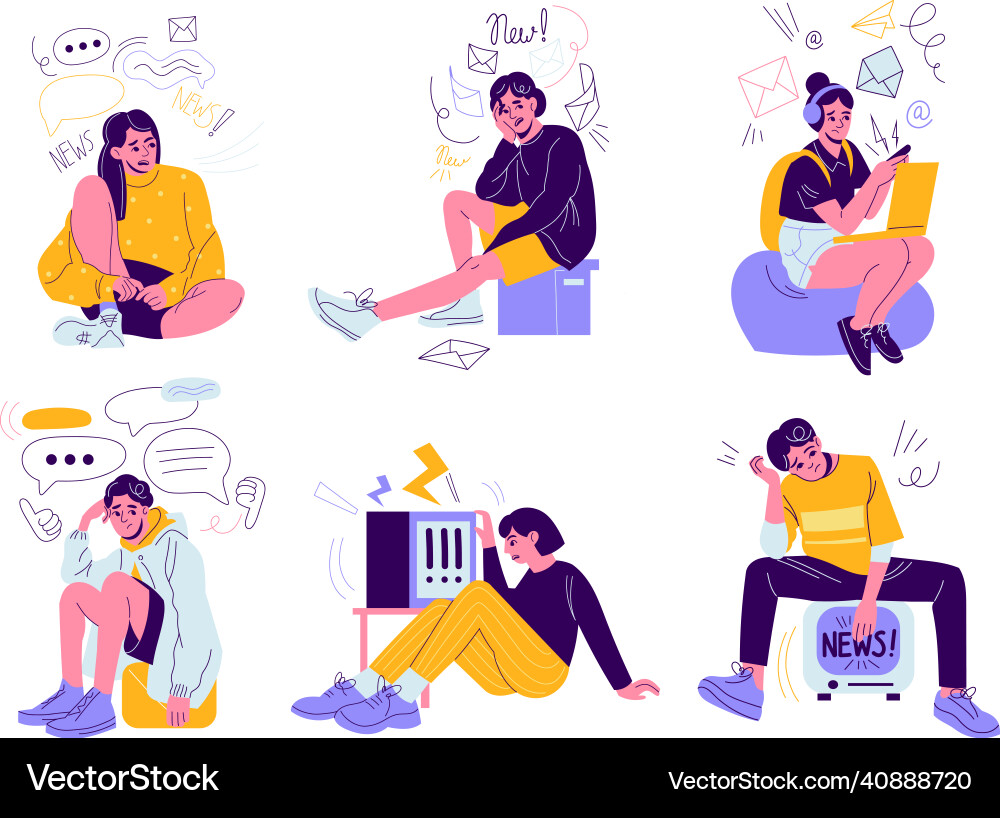 Information stress people endless data flow Vector Image
