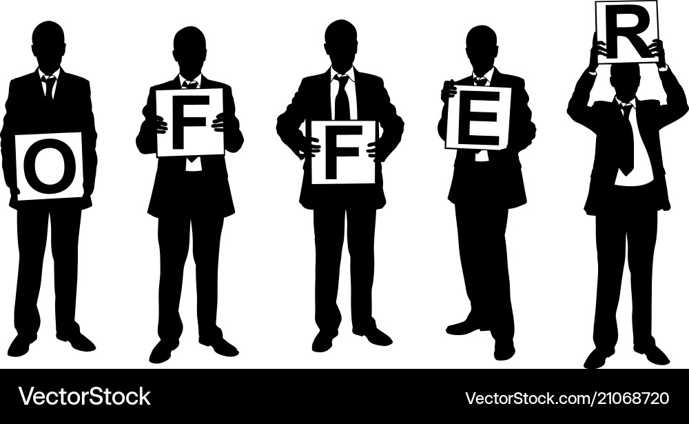 People holding offer panels Royalty Free Vector Image