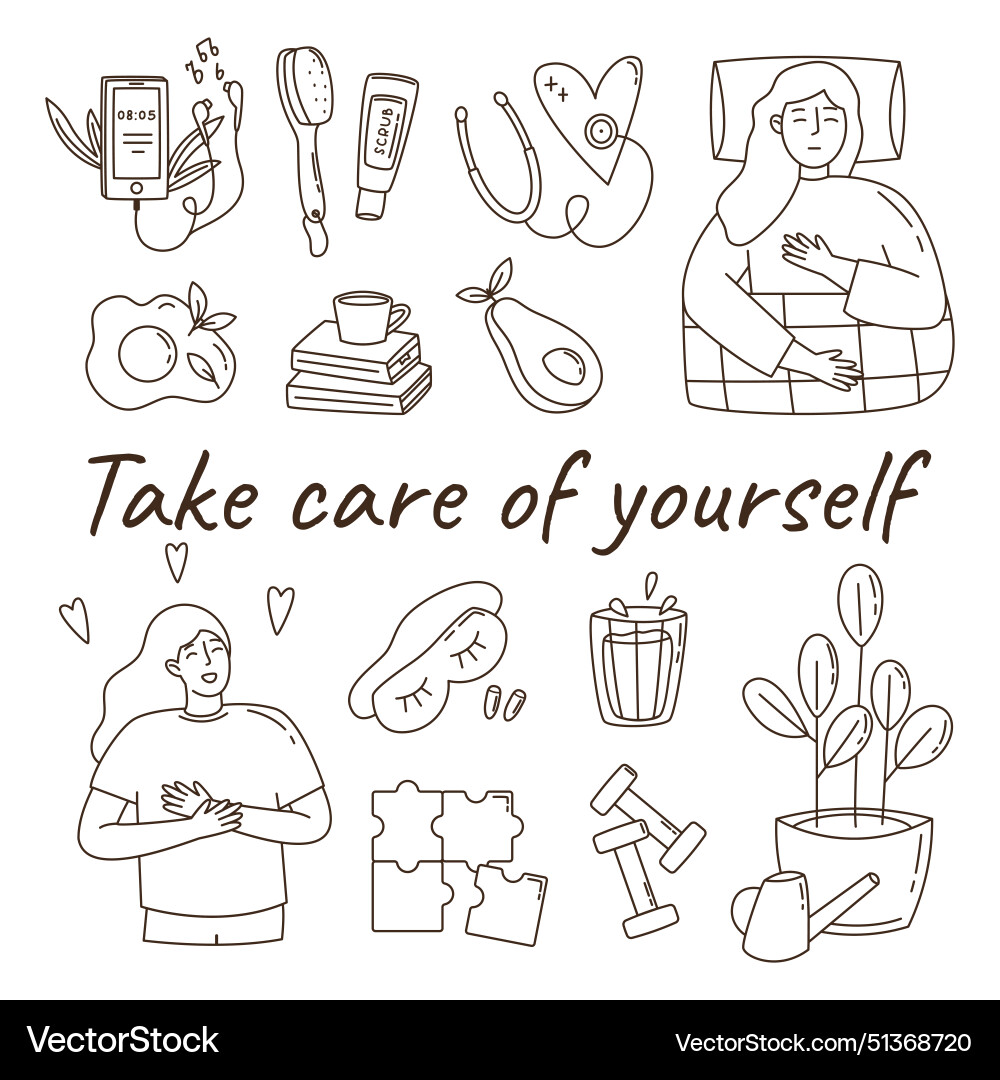 Self care activities to stay happy Royalty Free Vector Image